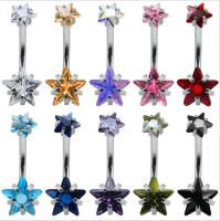 China Factory Direct Navel Ring European and American Fashion Personality Piercing Jewelry Stainless Steel Umbilical Ring Star Zircon Belly Button Ssp055 for sale