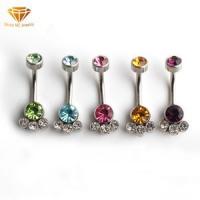 China Body Piercing Stainless Steel Jewelry Double-Headed Round Zircon Belly Ring Ssp070 for sale