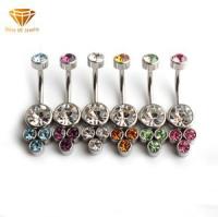 China New Hot Sale Double Head Round Zircon Belly Button Ring Body Piercing Stainless Steel Double Zircon Belly Ring Ssp068 for sale