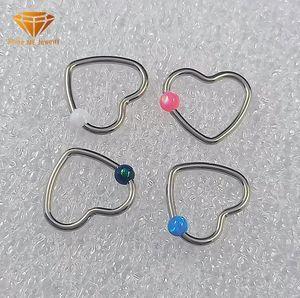 China Heart-Shaped Stainless Steel 3mm Opal Ball Closed Ring Nipple Ring Nose Ring Earring Piercing Jewelry Ssp050 for sale