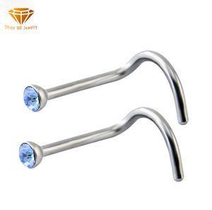 China Factory Direct Popular Male and Female Body Piercing Jewelry Stainless Steel Inlaid Zircon 5 Word Curved Nose Nails Ssp060 for sale