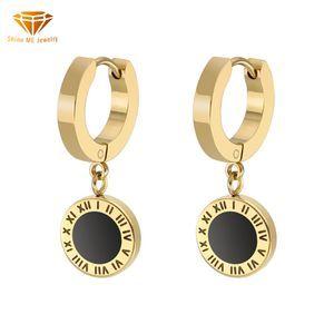 China European and American New Titanium Steel Roman Numeral Symbol Earrings Stainless Steel Rose Gold Round Cake Pendant Earrings for Men Er0069 for sale