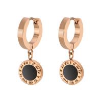 China European and American New Titanium Steel Roman Numeral Symbol Earrings Stainless Steel Rose Gold Round Cake Pendant Earrings for Men Er0069 for sale