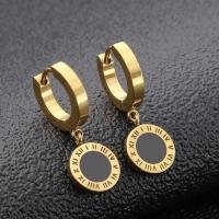 China European and American New Titanium Steel Roman Numeral Symbol Earrings Stainless Steel Rose Gold Round Cake Pendant Earrings for Men Er0069 for sale