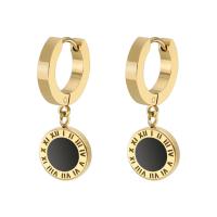 China European and American New Titanium Steel Roman Numeral Symbol Earrings Stainless Steel Rose Gold Round Cake Pendant Earrings for Men Er0069 for sale