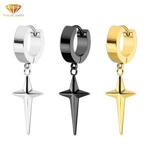 China Titanium Steel Round Ear Buckle Cross Pendant Earrings Male Personality Wild Ear Studs Jewelry Spot Wholesale Ear Buckles Er0334 for sale