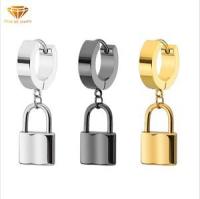 China Fashion Titanium Steel Lock Creative Ear Buckle Stainless Steel Gold-Plated Pendant Earrings for Men and Women Ear Jewelry Factory Direct Sales Er0164 for sale