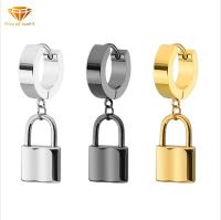 China Fashion Titanium Steel Lock Creative Ear Buckle Stainless Steel Gold-Plated Pendant Earrings for Men and Women Ear Jewelry Factory Direct Sales Er0164 for sale
