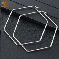 China Fashion Jewelry Simple Titanium Steel Geometric Earrings Stainless Steel Exaggerated Hexagonal Big Earrings Er0315D for sale