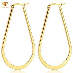 China European and American Titanium Steel Stainless Steel Earrings Oval Flattened Big Ear Hoop Earrings Female Nightclub Exaggerated Earrings Er0093 for sale