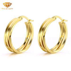 China Factory Direct Fashion Jewelry Titanium Steel Circle Square Wire Earrings Stainless Steel Three Circle Twisted Wire Ear Buckle Jewelry Er0111 for sale