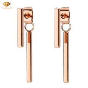 China Factory Direct Sale Korean Fashion Stainless Steel Ear Pin Chain on Both Sides Titanium Steel 18K Rose Gold Earrings Ear Jewelry Er4251 for sale