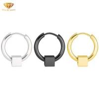 China Fashion Jewelry Titanium Steel Earrings Square Beads Men's Round Wire Earrings Stainless Steel Earrings for Men Wholesale Er0128 for sale