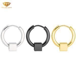 China Fashion Jewelry Titanium Steel Earrings Square Beads Men's Round Wire Earrings Stainless Steel Earrings for Men Wholesale Er0128 for sale