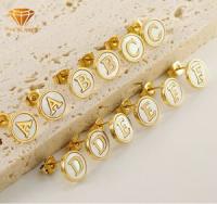 China Titanium Steel 26 English Letter Earrings Shell Earrings Female European and American 18K Gold Stainless Steel Ear Accessories Wholesale Smer849 for sale
