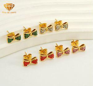 China European and American Ins Style Stainless Steel Earrings Plated with 18K Gold Inlaid Diamond Bow Earrings Niche High-End Feel Earrings for Women Sm1297 for sale