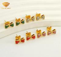 China European and American Ins Style Stainless Steel Earrings Plated with 18K Gold Inlaid Diamond Bow Earrings Niche High-End Feel Earrings for Women Sm1297 for sale