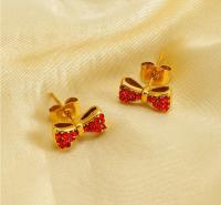 China European and American Ins Style Stainless Steel Earrings Plated with 18K Gold Inlaid Diamond Bow Earrings Niche High-End Feel Earrings for Women Sm1297 for sale