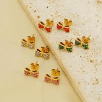 China European and American Ins Style Stainless Steel Earrings Plated with 18K Gold Inlaid Diamond Bow Earrings Niche High-End Feel Earrings for Women Sm1297 for sale