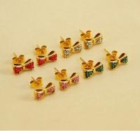 China European and American Ins Style Stainless Steel Earrings Plated with 18K Gold Inlaid Diamond Bow Earrings Niche High-End Feel Earrings for Women Sm1297 for sale