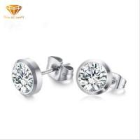 China Fashion All-Match Earrings Women's Jewelry Wholesale 8mm Stainless Steel Zircon Earrings Steel Color Er1092 for sale