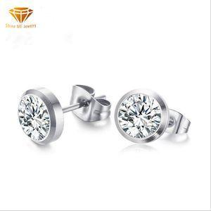 China Fashion All-Match Earrings Women's Jewelry Wholesale 8mm Stainless Steel Zircon Earrings Steel Color Er1092 for sale