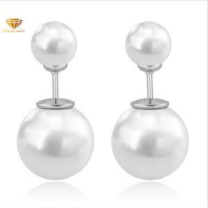 China European and American Fashion Titanium Steel Natural Size Pearl Earrings Stainless Steel Round Double Pearl Earrings Jewelry Factory Direct Sales Er3932 for sale