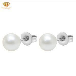 China Fashion Jewelry Titanium Steel Natural Pearl Earrings Stainless Steel Round Pearl Earrings for Women Er3915 for sale
