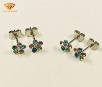 China Fashion Jewelry Stainless Steel Jewelry Earring 6mm Flower Colorfull Birthstone Ear Piercing Ear Studs Er3261s for sale