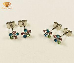 China Fashion Jewelry Stainless Steel Jewelry Earring 6mm Flower Colorfull Birthstone Ear Piercing Ear Studs Er3261s for sale