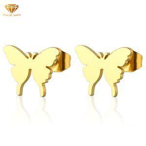 China Factory Direct Sales New Style Titanium Steel IP Gold Stainless Steel Butterfly Ear Studs Fashion Earrings Female Jewelry Er3939 for sale