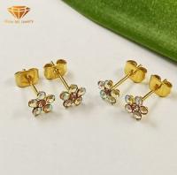 China Fashion Jewelry 316 Stainless Steel Gold Plating Flower Ab CZ Birthstone Ear Piercing Earrings Er4302 for sale