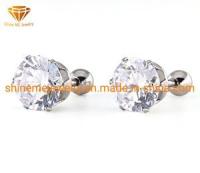 China Wholesales Fashion Jewelry White Zircon Stone Earrings Round Six-Prong Inlay Diamond Titanium Steel Stainless Steel Earrings Er3982 for sale