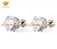 China Wholesales Fashion Jewelry White Zircon Stone Earrings Round Six-Prong Inlay Diamond Titanium Steel Stainless Steel Earrings Er3982 for sale