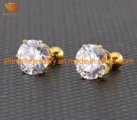 China Wholesales Fashion Jewelry White Zircon Stone Earrings Round Six-Prong Inlay Diamond Titanium Steel Stainless Steel Earrings Er3982 for sale
