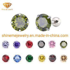 China Fashion Titanium Steel Stainless Steel Four Claws 6mm AAA Crystal Color Zircon Earrings Female Ear Stud Jewelry Er2923 for sale