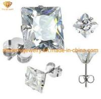 China Four-Prong Set 5mm Square AAA Zircon Stud Earrings Stainless Steel Studs Er2671 for sale