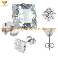 China Four-Prong Set 5mm Square AAA Zircon Stud Earrings Stainless Steel Studs Er2671 for sale