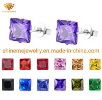 China Four-Prong Set 5mm Square AAA Zircon Stud Earrings Stainless Steel Studs Er2671 for sale