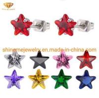 China Medical Stainless Steel Inlay 6mm Pentagram Colors AAA Zircon Hypoallergenic Earrings Er3980 for sale