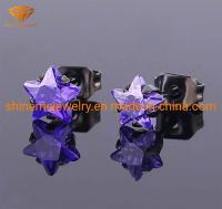 China Medical Stainless Steel Inlay 6mm Pentagram Colors AAA Zircon Hypoallergenic Earrings Er3980 for sale
