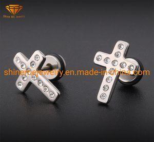 China Wholesale Fashion Titanium Steel Zircon Cross Earrings Female Stainless Steel Single Row Diamond Earrings Jewelry Er2917 for sale