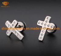 China Wholesale Fashion Titanium Steel Zircon Cross Earrings Female Stainless Steel Single Row Diamond Earrings Jewelry Er2917 for sale
