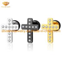 China Wholesale Fashion Titanium Steel Zircon Cross Earrings Female Stainless Steel Single Row Diamond Earrings Jewelry Er2917 for sale