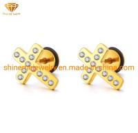China Wholesale Fashion Titanium Steel Zircon Cross Earrings Female Stainless Steel Single Row Diamond Earrings Jewelry Er2917 for sale