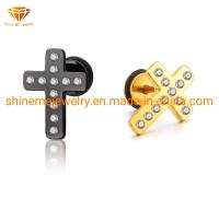China Wholesale Fashion Titanium Steel Zircon Cross Earrings Female Stainless Steel Single Row Diamond Earrings Jewelry Er2917 for sale