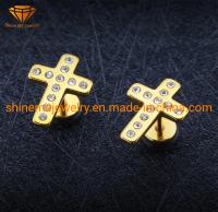 China Wholesale Fashion Titanium Steel Zircon Cross Earrings Female Stainless Steel Single Row Diamond Earrings Jewelry Er2917 for sale