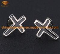 China Fashion Jewelry Creative Models Titanium Stainless Steel Round Buckle Cross Earrings for Men Er2934 for sale