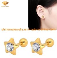 China Fashion Titanium Steel Inlaid Zircon Small Earrings Stainless Steel Ball Exquisite Pentagram Earrings for Women Er2933 for sale