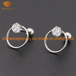 China Titanium Steel Stainless Steel Circle White Zircon Earrings Trend Fashion Hypoallergenic Stainless Steel Jewelry Er2938 for sale